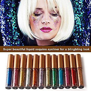 12 Colors Glitter Diamond Eyeliner Liquid Shining Metallic Eyeliner Eye Makeup (Blue#01)