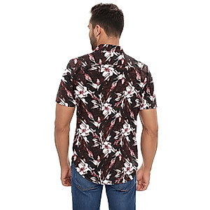 ETHANOL Men Classic Slim Fit Woven Short Sleeve Wrinkle Resistant Print Shirt MSTL46568-2444BRG Dark RED XL