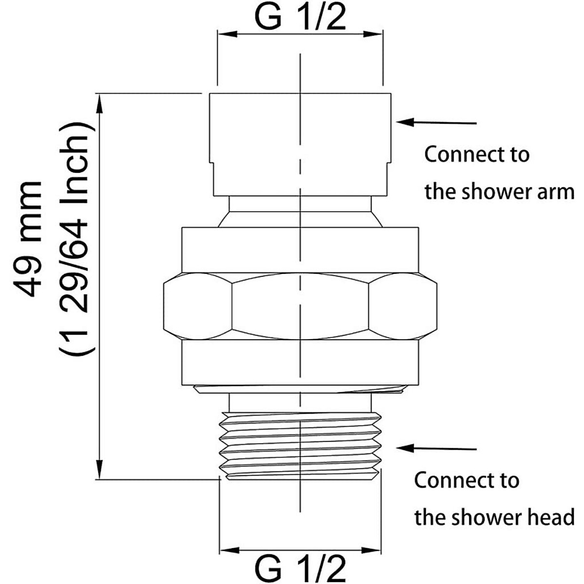 Shower Connector Ball Joint Shower Head Swivel Ball Adapter Brass Adjustable Shower Arm Extension Universal Component Polish Chrome