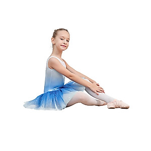 EQSJIU Dance Leotards For Girls With Tutu Ballet Skirts Dresses Gymnastics 3t 4t Blue Snowflake Diamond Gradient Colors White 3-4t Cute Princess Dress