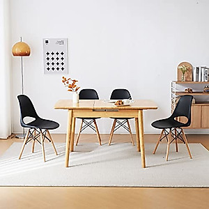 ESSIZOLE Modern Dining Chairs Set of 4,DSW Shell Plastic Chairs with Wood Legs,Armless Side Chairs,Kitchen Chair with Hollow Back for Dining Room,Living Room,Bedroom (Black-02)