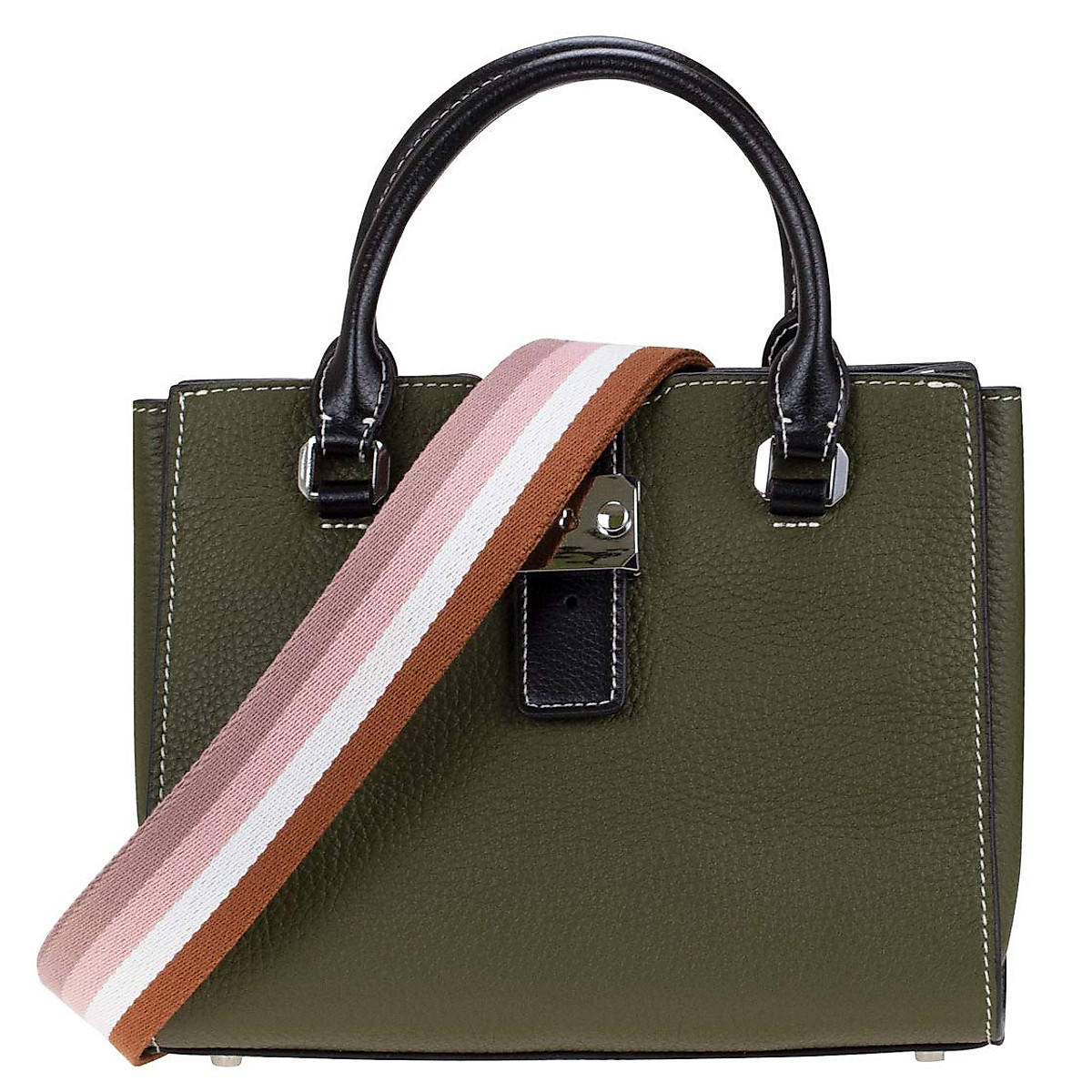 Allzedream Purse Strap Replacement Crossbody Handbag Stripe Wide Adjustable (Brown Pink, Silver Hardware)