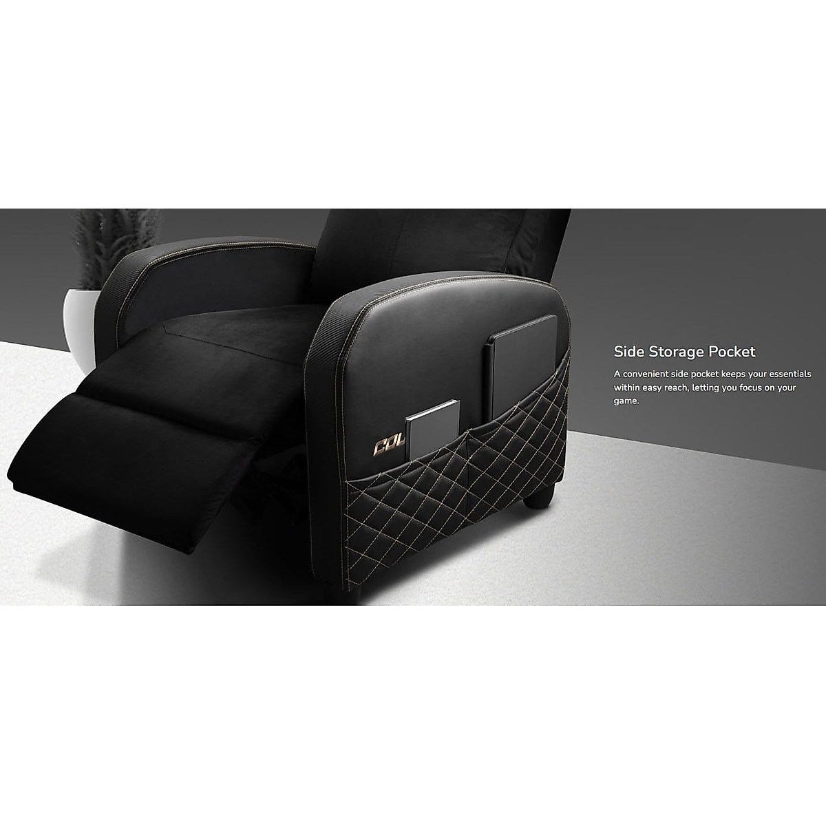 COUGAR Ranger Elite Gold Gaming Sofa, Plush Velvet Upholstery, Side Pocket, Foldable Footrest & Reclining Backrest