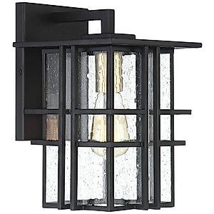 Possini Euro Design Arley Modern Outdoor Wall Light Fixture Black Geometric Frame 12" Seedy Glass for Exterior Barn Deck House Porch Yard Patio Outside Garage Front Door Garden Home Roof Lawn