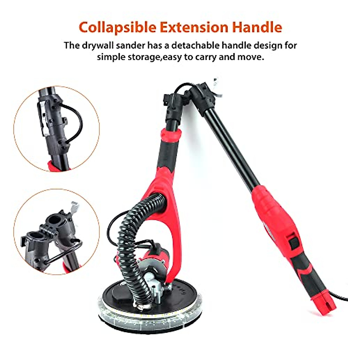 Electric Drywall Sander,750W Popcorn Ceiling Sander with Double-Deck LED Lights,Power Drywall Sander with 6 Variable Speed,1000-2100 RPM,Extendable Aluminum Handle,Long Vacuum Pipe,12 Sanding Papers