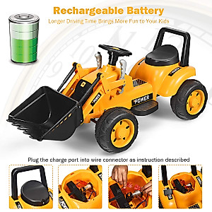 Costzon Ride on Car, Excavator Toy w/Front Loader, Horn, Forward/Backward, Controllable Digging Bucket, Digger, 6V Battery Powered Electric Vehicle Construction Tractor, Electric Car for Kids