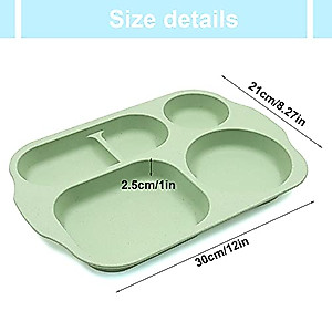 AA 2 PCS Wheat Straw Divided Plates, Fast Food Trays Cafeteria Trays with Compartments Home Restaurant School Lunch Trays for Kids (Green)