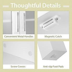 Tangkula Over The Toilet Storage Cabinet, Bathroom Space Saver w/Double Tempered Glass Doors, Open Shelf & Adjustable Shelf, Bathroom Organizer Cabinet, 67" Tall Above Toilet Rack for Laundry (White)