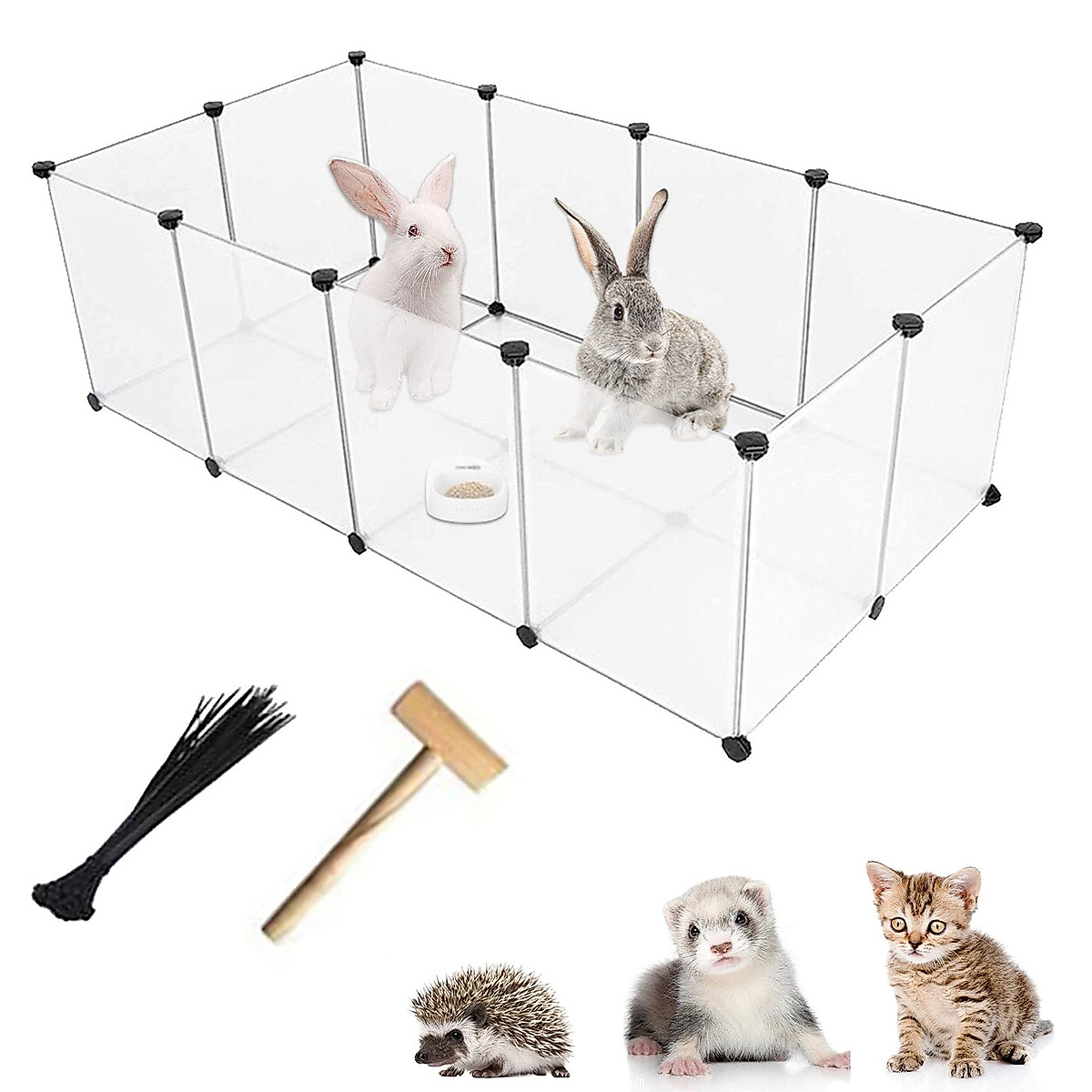 kathson Plastic Small Pet Playpen,Portable Bunny Pen,13.8" X 13.8" Rabbit Cage DIY Metal Enclosure Yard Outdoor & Indoor Fence for Cat Guinea Pig Hedgehogs Kitten Rat(12 Panels)
