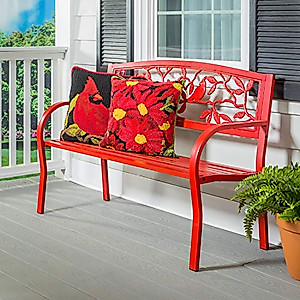 Evergreen Garden Patio and Outdoor Seating Cardinal Metal Garden Bench in Red 50 x 33 x 21 Inches - Decorative and Durable Weather Resistant Outdoor Chair Seat for Home and Garden