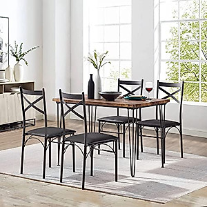 VECELO Room Table Chairs Ideal for Home Kitchen Dinette Breakfast Nook, Dining Set for 4, Black