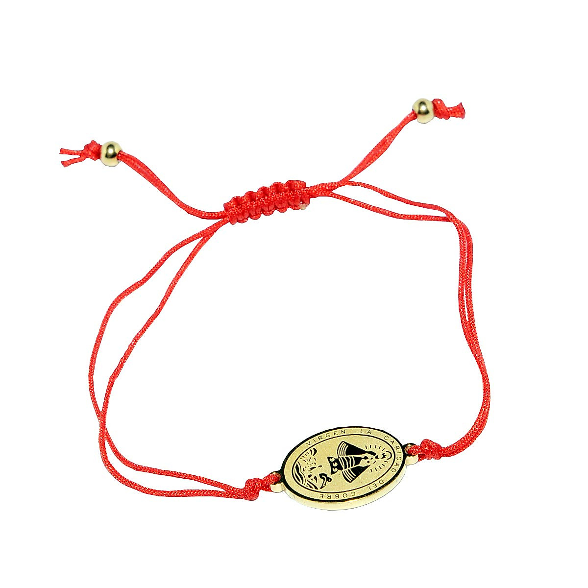 Catholic adjustable red cord bracelet with stainless steel "Virgen de la Caridad del Cobre" medal (SSBCMH-RED)
