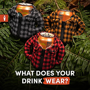 Puffin - The Lumberjack Flannel - Insulated 12 oz Can Cooler I Beer Bottle & Soda Can Insulator, Keep Drinks and Beverages Cold - Puffin Red