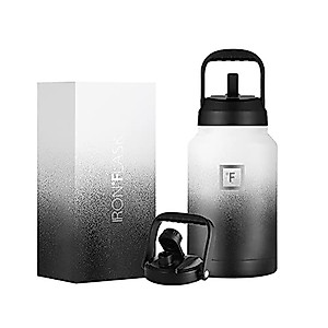 IRON °FLASK Sports Water Bottle - Gallon Series - 2 Lids (Straw and Spout), Leak Proof, Vacuum Insulated Stainless Steel, Double Walled, Thermo Mug, Metal Canteen Jug Growler - Day & Night, 128 Oz