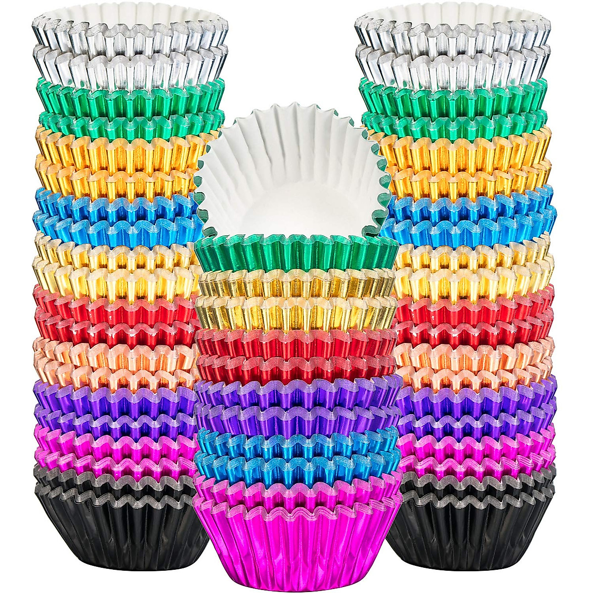 400 Pieces Mini Foil Metallic Cupcake Liners Muffin Paper Cases Baking Cups Colored Cupcake Liner for Holiday Wedding Birthday Party Baby Showers (10 Colors)