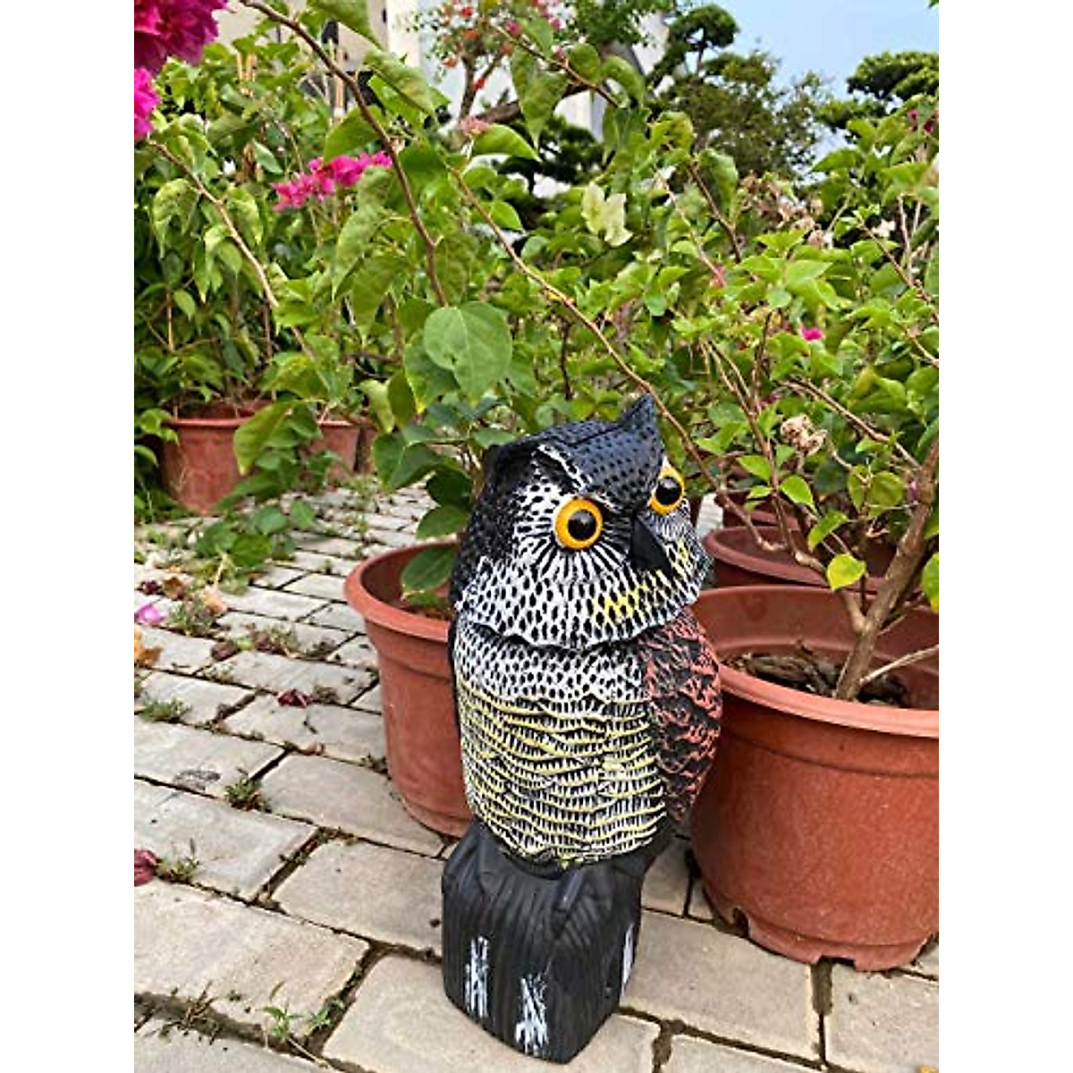 Hooyizer Owl Decoy 360 Rotate Head, Scarecrow Fake Owls Natural Enemy Realistic Owls to Scare Birds Away