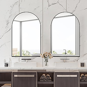 YIMUSTUK 24x36 Inch Arched Recessed Black Metal Framed Medicine Cabinet Bathroom Wall Cabinet with Vanity Mirror and Adjustable Shelves,Wall Mirror with Storage for Bathroom