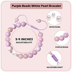 5 Year Old Girl Gifts for Birthday Christmas,Purple Beads Pearl Charm Bracelet Adjustable Length,5th Birthday Gifts for Girls Handmade Beads Bracelet for Granddaughter Daughter Niece