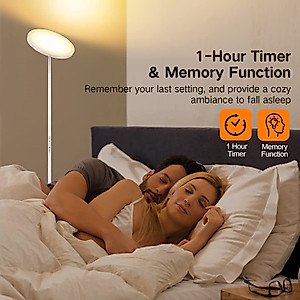 OUTON Floor Lamp, 30W/3000LM LED Modern Torchiere Sky Lamp, Bright Dimmable Standing Tall Lamp with 4 Color Temperatures, Remote Touch Control, 1 Hour Timer for Living Room Bedroom Office, White