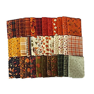 10 Fat Quarters -Autumn Fall Autumnal Nature Leaves Pumpkins Orange Red Assorted Quality Quilters Cotton Fabrics Fat Quarter Bundle