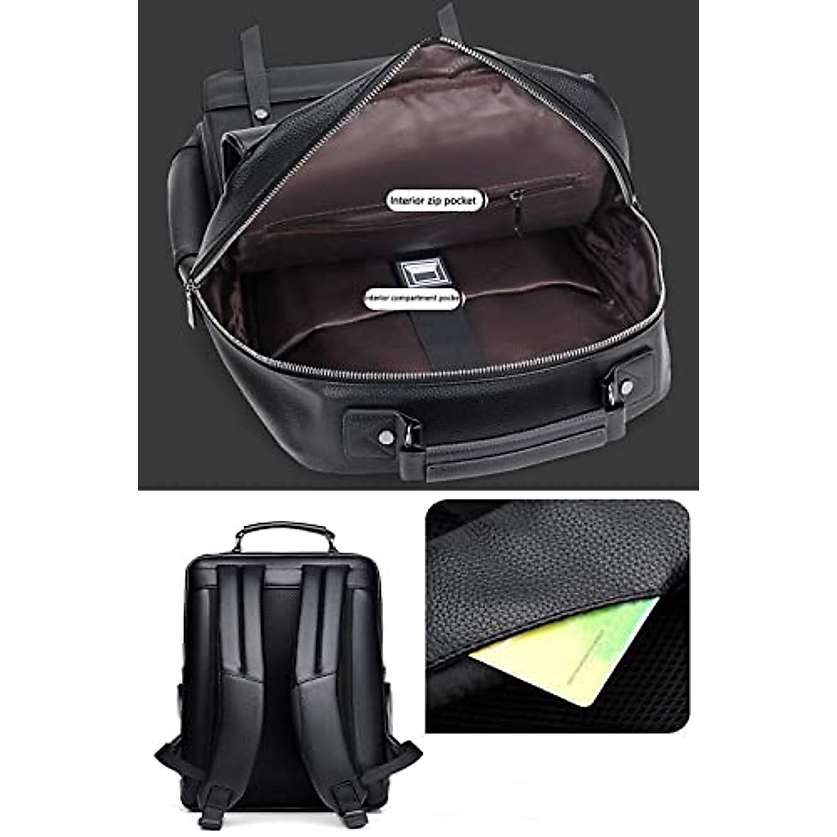 HKZHITOU Vintage Leather Laptop Backpack For Men,Men Black Leather College Backpack Travel Waterproof Bags Fit 15.6 Inch Notebook