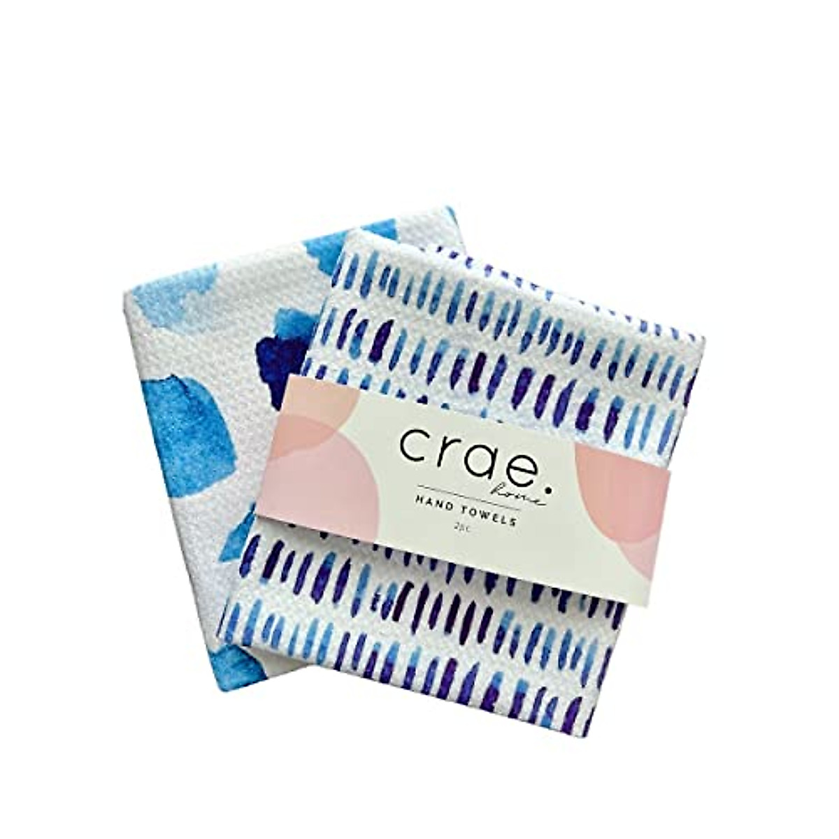 Crae Home Waffle Weave Pattern Microfiber Two Hand Towel Set (Ocean Drops/Blotched)