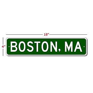 The Lizton Sign Shop Boston, Massachusetts - USA City & State Street Sign, Personalized Metal Sign, 4x18 inches