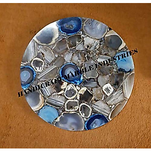 18" Inch Agate Mix Agate Blue Grey Brown Round Coffee Table, Agate Table, Stone Coffee Table, Agate Table Top, Agate Coffee Table, Agate Side Table Home Decor