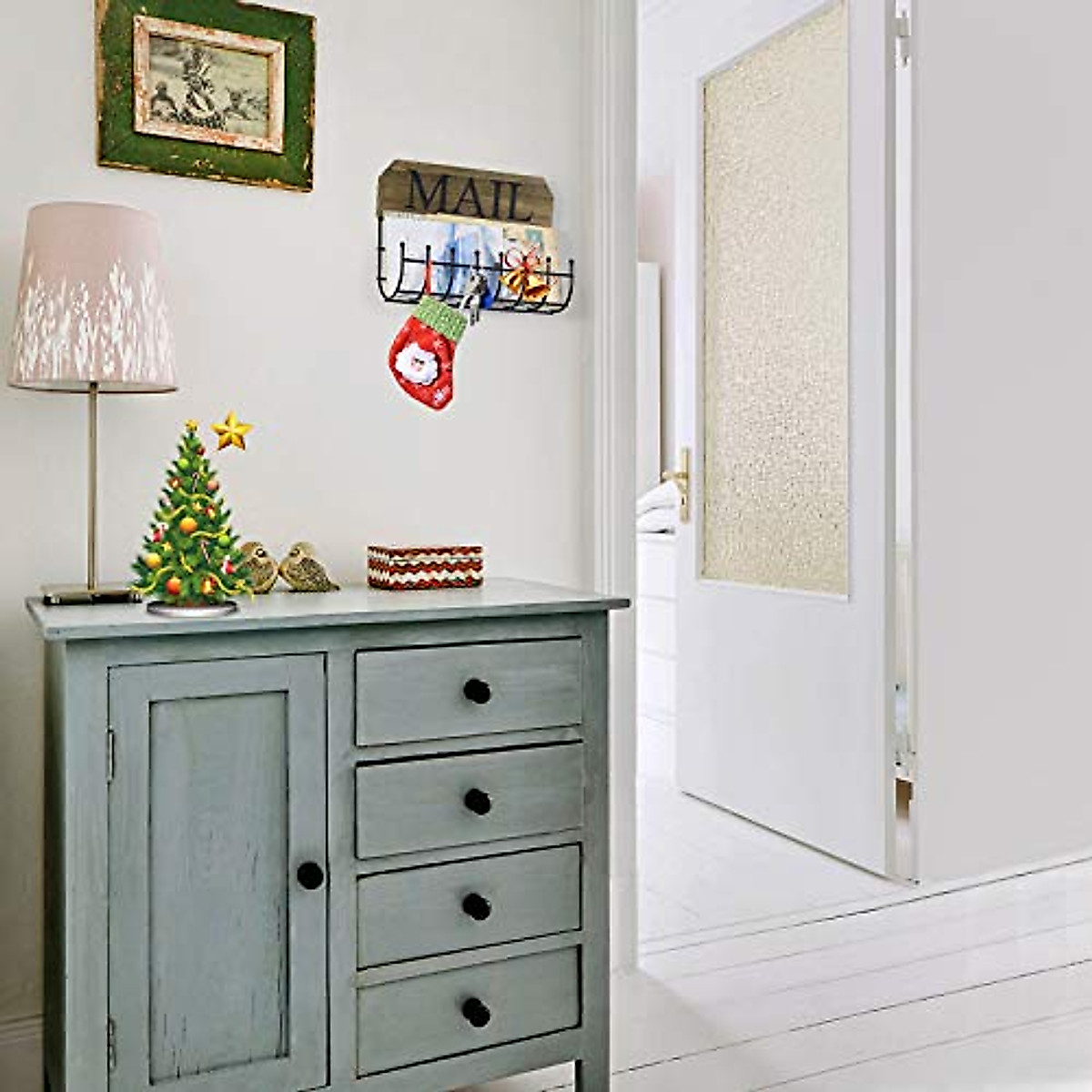 SRIWATANA Rustic Mail Holder Organizer, Key Holder Wall Mount Mail Sorter for Hallway Foyer and Home Decoration - Carbonized Black