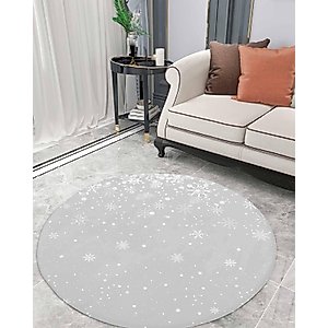 Vintage Snowflake Fluffy Round Area Rug Carpets 3ft, Plush Shaggy Carpet Soft Circular Rugs, Non-Slip Fuzzy Accent Floor Mat for Living Room Bedroom Nursery Home Decor Christma Winter Classic Grey