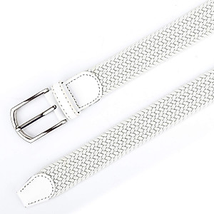 Braided Canvas Woven Elastic Stretch Belts for Men/Women/Junior with Multicolored (White, Medium/32-34" Waist)