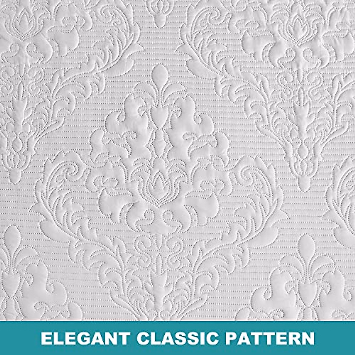 Hansleep White Quilt Queen Size - Damask Summer Bedspreads Queen, Soft Lightweight Coverlet Bedding Set, 3 Piece (1 Quilt, 2 Pillow Shams)