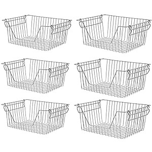 blitzlabs Stackable Wire Metal Baskets Storage Bins Fruit Vegetable Organization Pantry Cabinet Metal Bin for Kitchen Pantry Freezer Cabinet, Set of 6