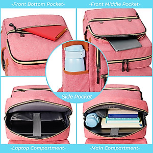 Ronyes Vintage Laptop Backpack for Women Men,15.6 inch Bookbag Casual Daypack with USB Charging Port for College Work, Pink Backpacks