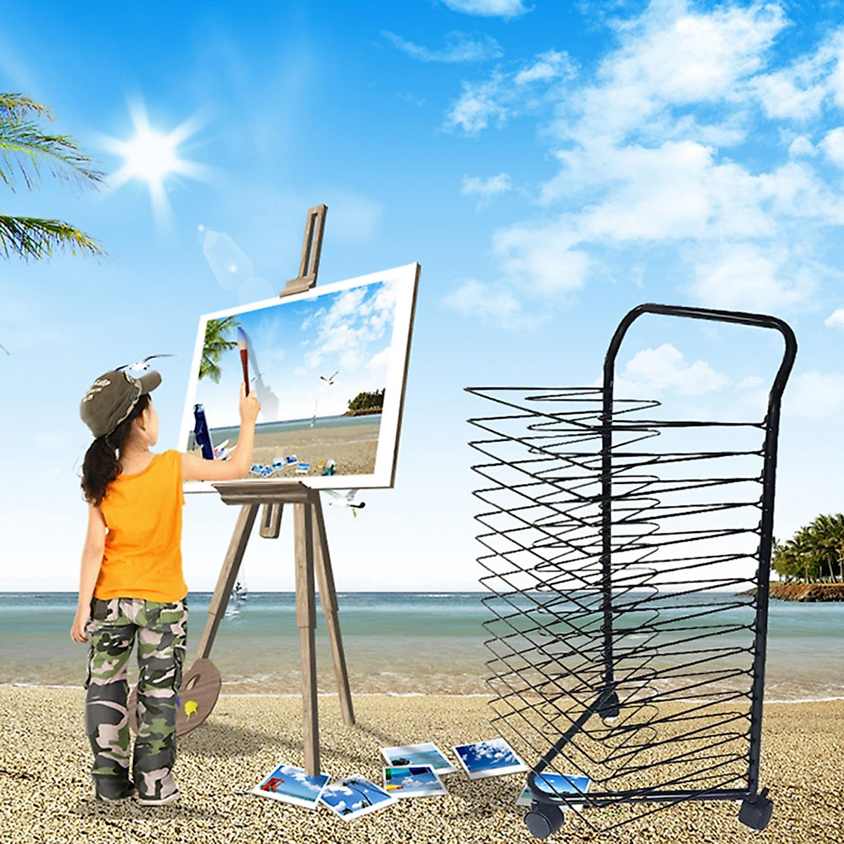 LAJUU Drying Racks, Mobile Classrooms Drying Rack with Wire Shelves for Works of Art Studios and Home Use,for Artist Canvas Panels, Paper, Prints