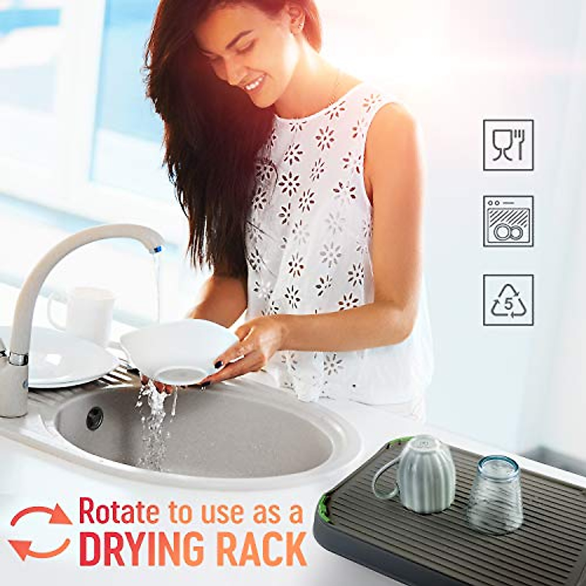 Mueller Reversible Serving Tray, European Made Platter, 2in1, Rectangular Non-Slip Tray, Shatter-Proof, Non-Toxic, for Coffee Table, Kitchen, Outdoors, Dishwasher Safe, Gray