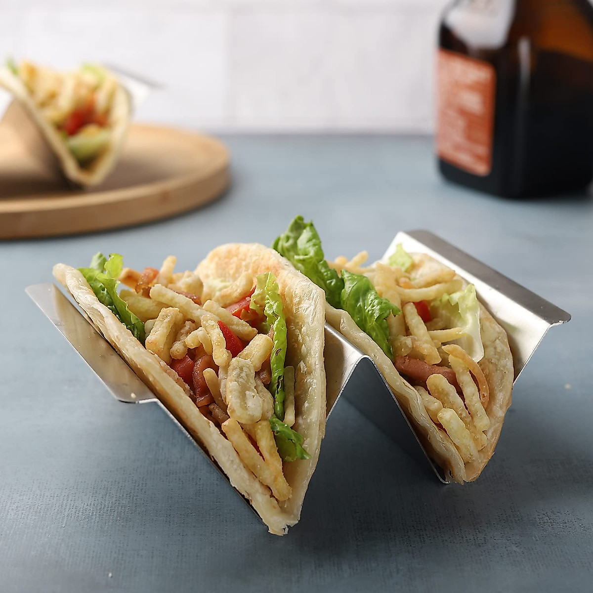 Taco Holder Set of 6 Stainless Steel Taco Stand Baked Taco Rack with Handle, Each Rack Holds Up to 2 Tacos, Oven, Grill & Dishwasher Safe Taco Holders (Set of 6)