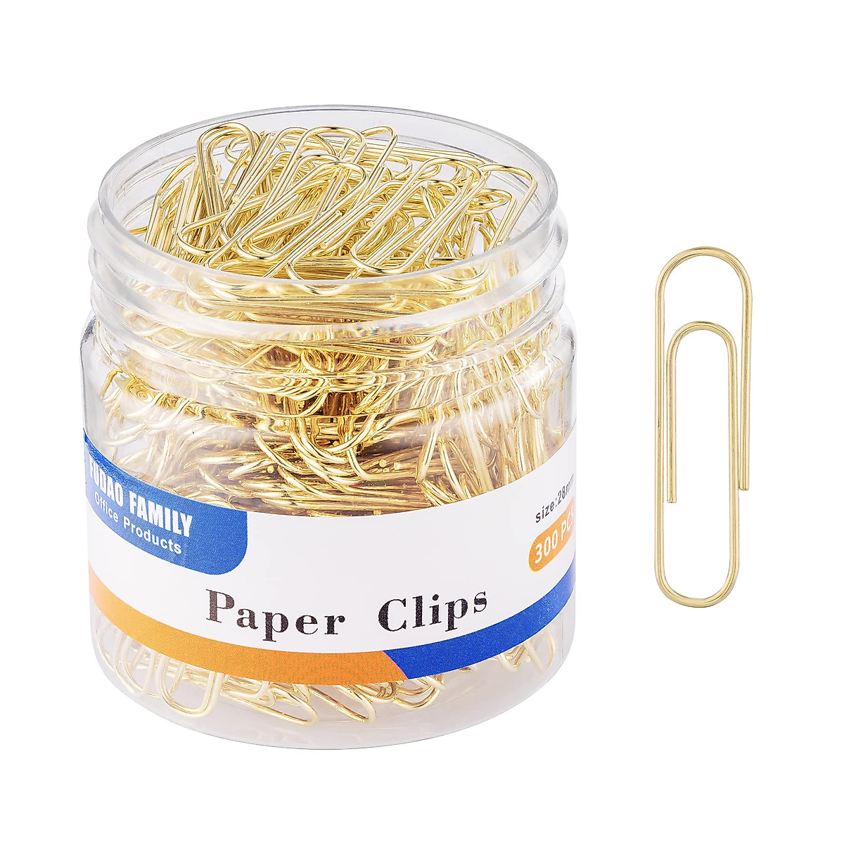 FUDAO FAMILY Paper Clips, 300-Count, Paperclips, Paper Clip, Gold Paper Clips, 1.1 Inch (28mm) Small Paper Clips