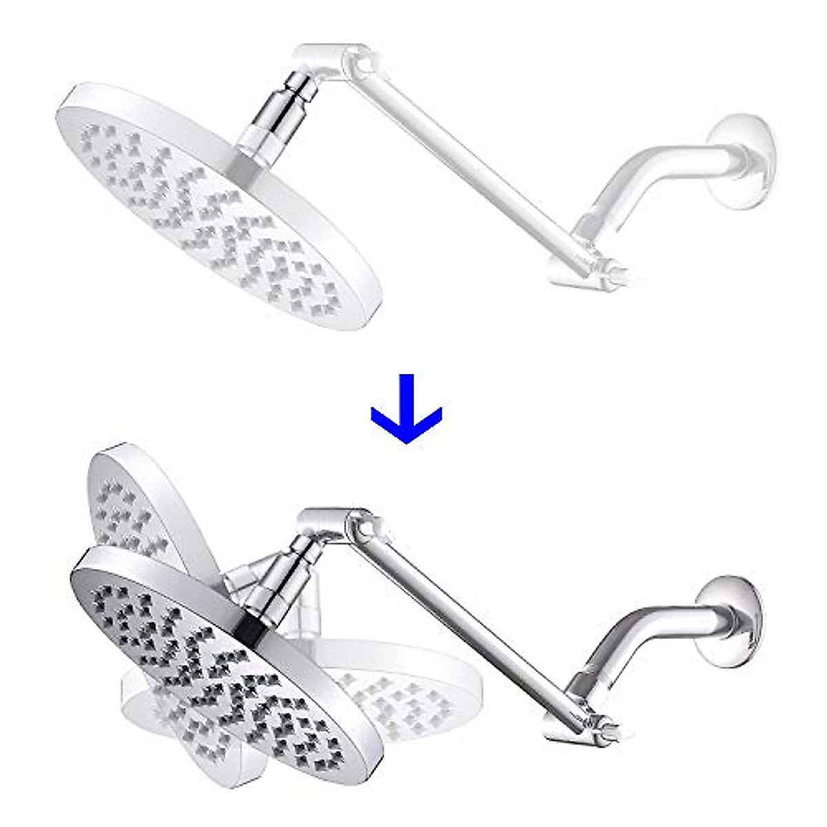 Hibbent All Metal Shower Head Swivel Ball Joint Adapter, Solid Brass Adjustable Shower Arm Connector, Shower Arm Extension, Showerhead Connector, Universal Showering Component, Polished Chrome