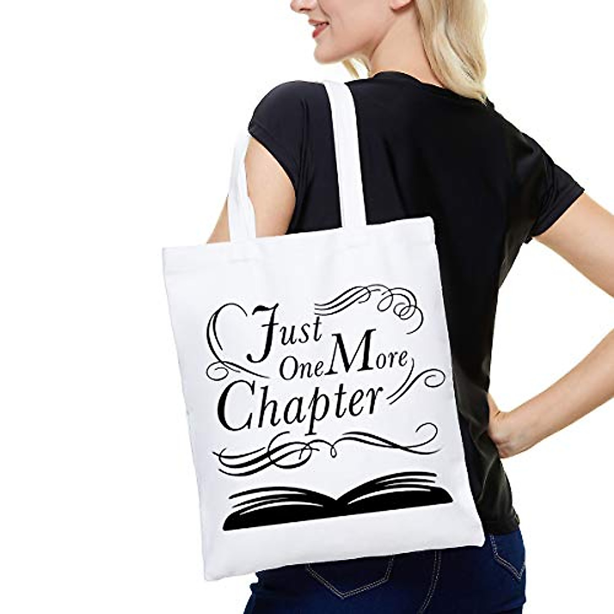 Ihopes Just One More Chapter Reusable Tote Bag | Funny Bookworm Library Canvas Tote Bag School Bag Book Lovers Gift for Teens Men Women Friends Kids