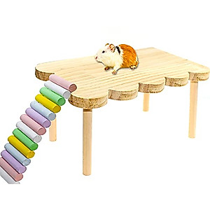Fejapa Hamster Platform with Ladder Bridge Hamster Cage Stand Platform with Stairs Legs Wooden Platform for Grass Tank Squirrel Gerbil Chinchilla Dwarf Syrian Mice Small Animals Table Guinea Pig