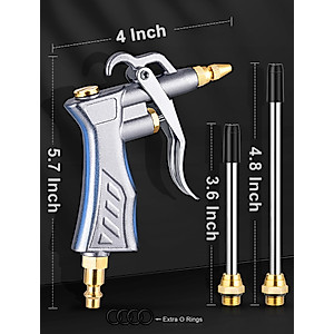 JASTIND Industrial Air Blow Gun with Brass Adjustable Air Nozzle, 8-14 Inch Extension with 2 Steel Air Flow Nozzle, High Volume Air Tool Dust Blower Gun for Air Compressor Attachments
