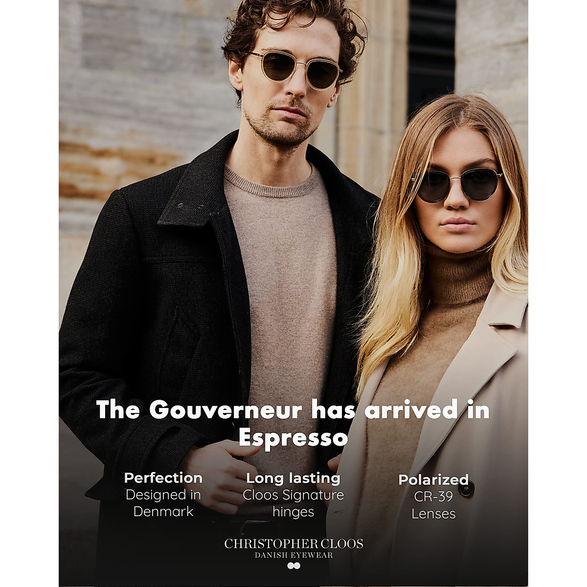 Christopher Cloos - Gouverneur Espresso - Aviator Polarized Sunglasses for Men & Women with Case - Trendy Sun UV Protection Glasses - Unisex