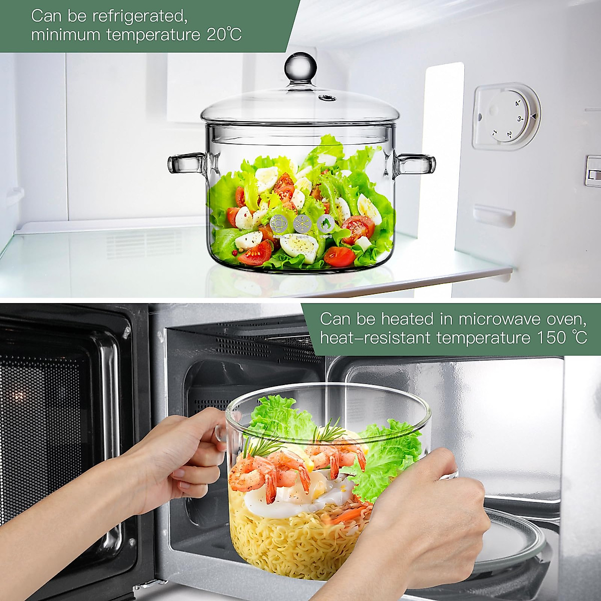 GANAZONO Cooking Pot Clear Saucepan Resistant Borosilicate Pot with Lid Handle Stovetop Simmer Pot Potpourri 1900ML