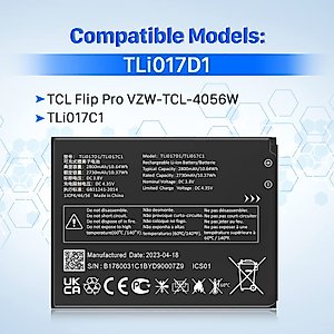 SHENMZ TLi017D1/TLi017C1 Battery, (2024 Upgrade) 2800mAh New 0 Cycle Higher Capacity Replacement Battery for TCL Flip Pro VZW-TCL-4056W TLi017D1 TLi017C1