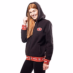 Ultra Game NFL Women's Full Zip Soft Sherpa Hoodie Sweatshirt Jacket, San Francisco 49ers, Team Color, Medium