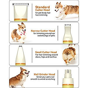 unibono Small Dog Cat Grooming Kit, All-in-One Low Noise Paw Trimmer Electric Puppy Hair Clippers Rechargeable Cordless IPx7 Waterproof Claw Trimmer Shaver Nail Grinder for Small to Medium Pet
