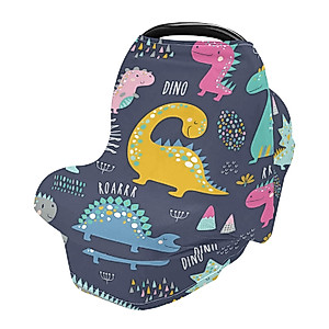 WELLDAY Baby Car Seat Covers Kids Dinosaurs Stretchy Breastfeeding Scarf Breathable Infant Carseat Canopy Nursing Covers Multi Use for Stroller High Chair Shopping Cart Boys and Girls