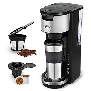 Sunvivi 2 In 1 Single Serve Coffee Maker For Single Cup Pods & Ground Coffee, One Cup Coffee Maker with 30 Oz Detachable Reservoir, 3 levels Adjustable Drip Tray Suitable for 7" Travel Tumbler