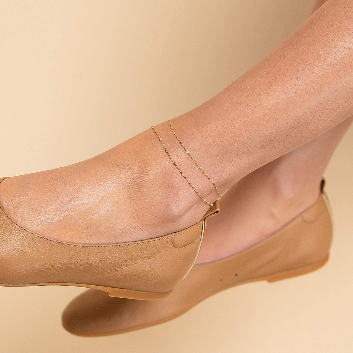 Bemoly Women Dainty Anklet,14K Gold Plated Satellite Anklet Double Layered Cute Beads Chain Tassel Coin Disc Heart Summer Ankle Bracelet Boho Beach Foot Chain